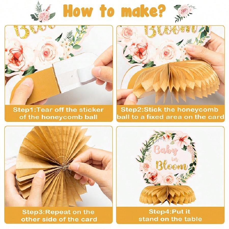 12Pcs Watercolor Flowers Honeycomb Centerpieces Pink Floral Table ...