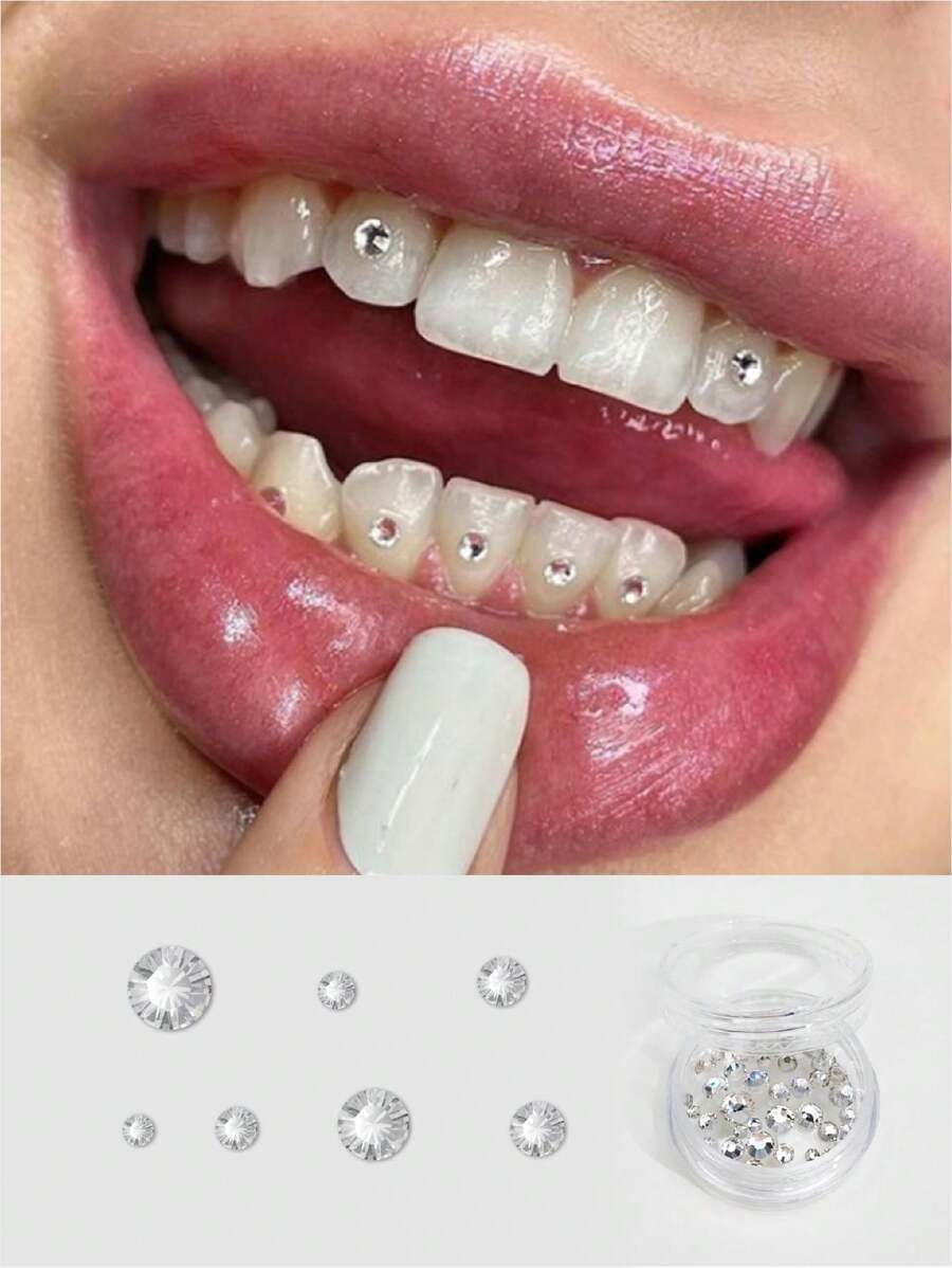 50pcs/Box Y2k Style Fashionable White Random Mixed Round Tooth Gem ...
