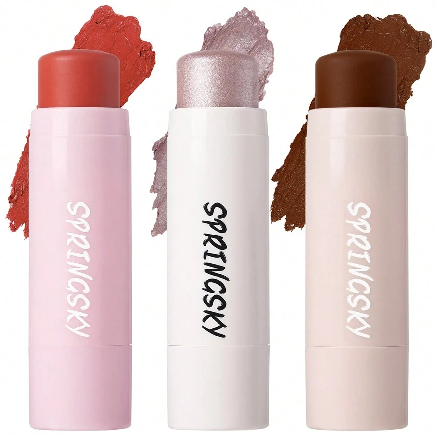 3Pcs Multi-Use Face Makeup Sticks Sets, Blendable Cream Blush Stick For ...