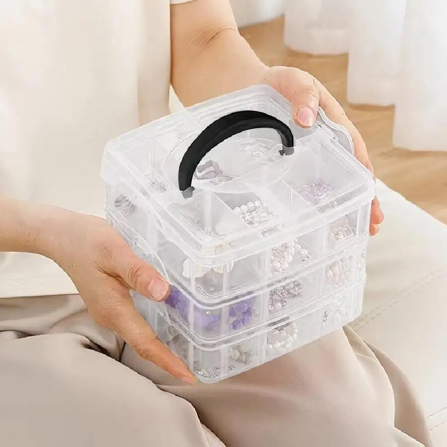 1pc 3-Tier 18-Grid Plastic Transparent Storage Box, Adjustable ...