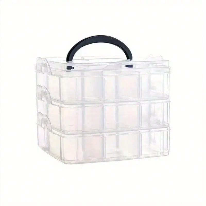 1pc 3-Tier 18-Grid Plastic Transparent Storage Box, Adjustable ...