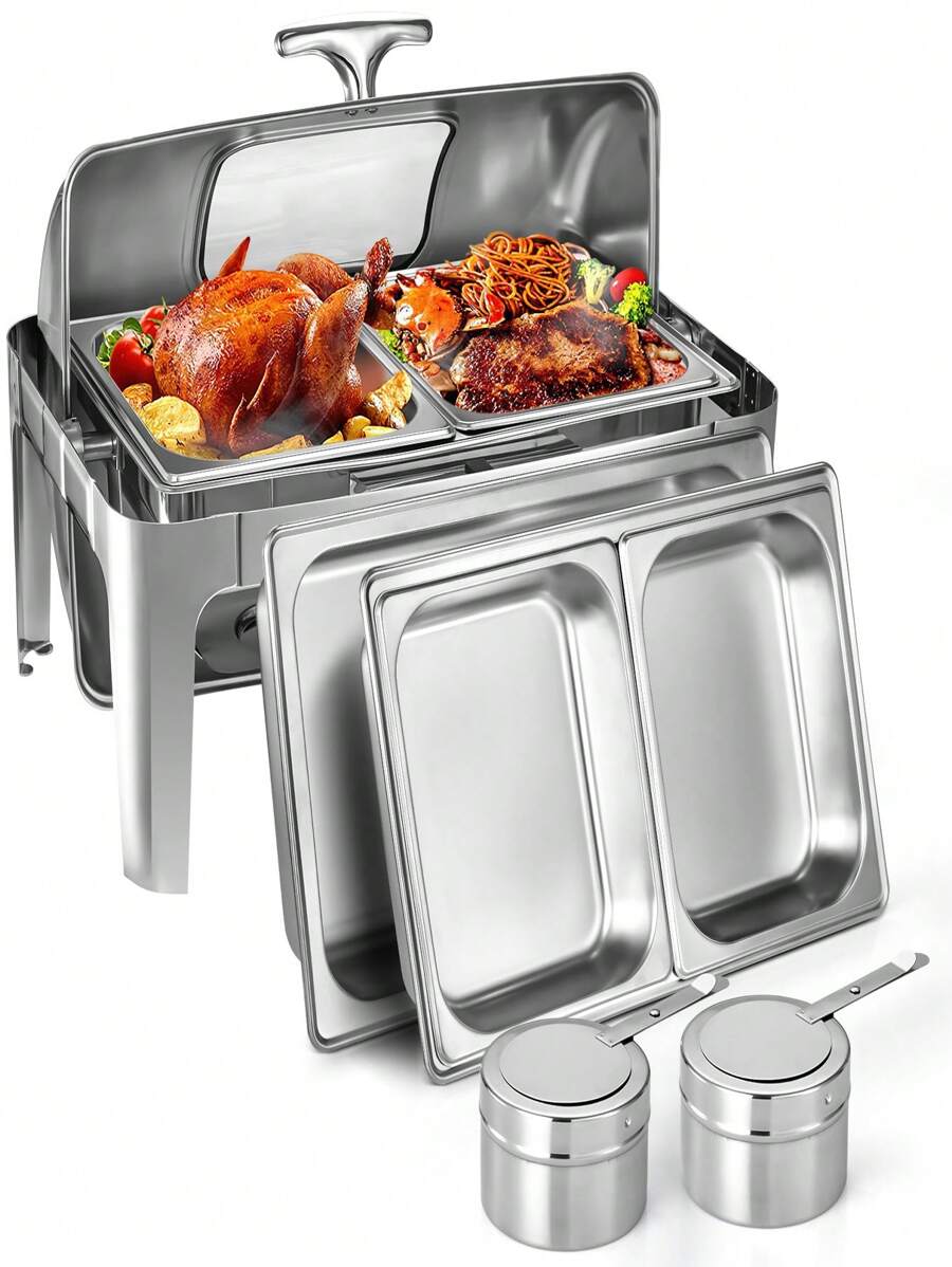 Roll Top Chafing Dish Buffet Set, 9 QT Stainless Steel Chafing Server ...