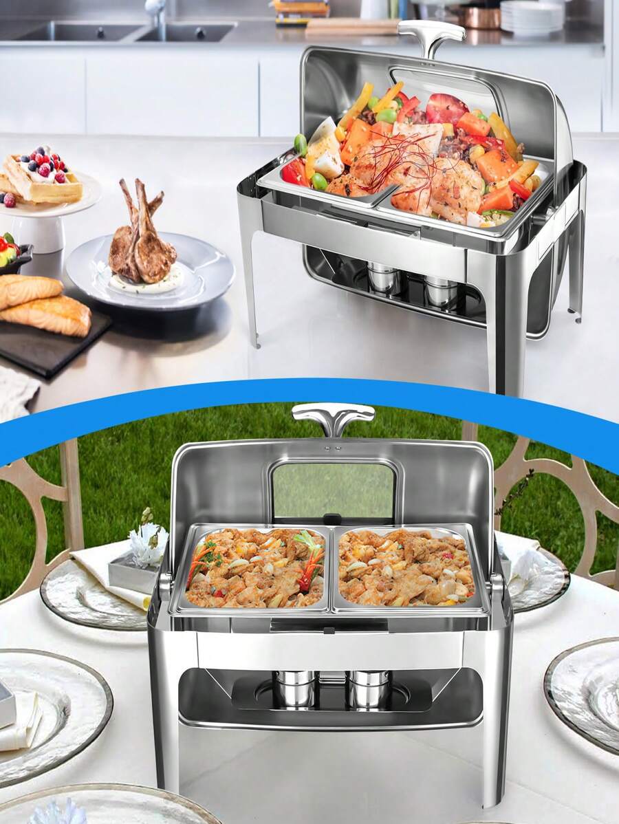 Roll Top Chafing Dish Buffet Set, 9 QT Stainless Steel Chafing Server ...