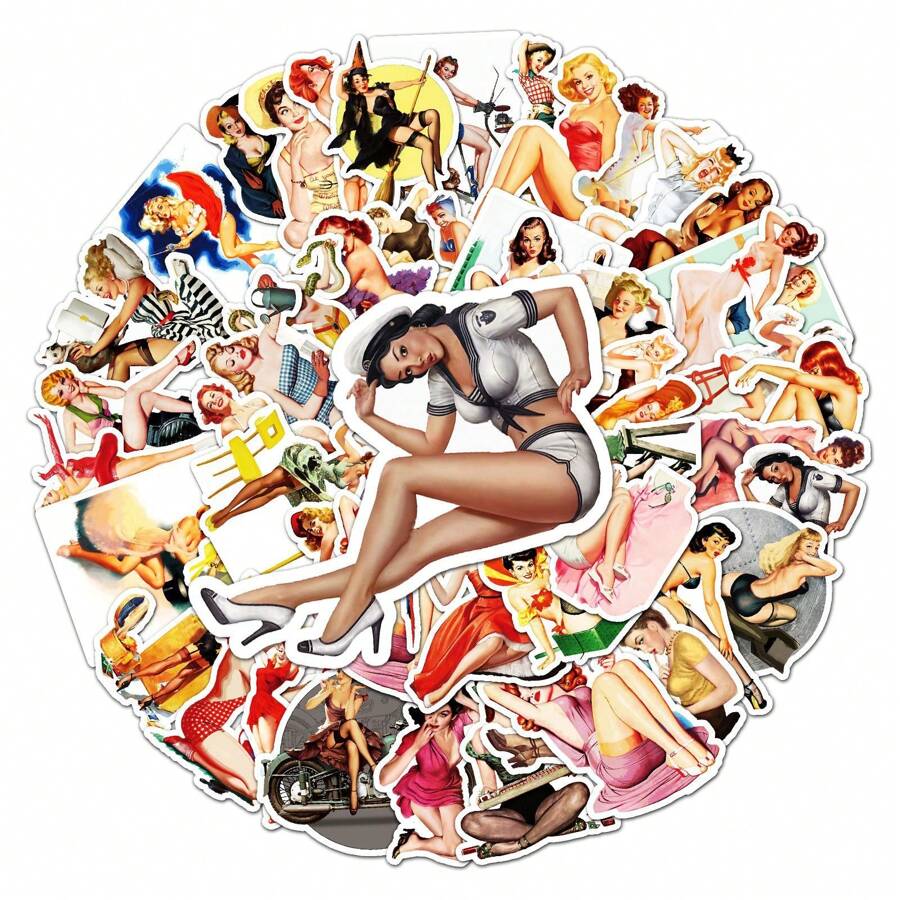 50pcs Pack Retro Poster Sexy Girl Stickers For Laptop Refrigerator