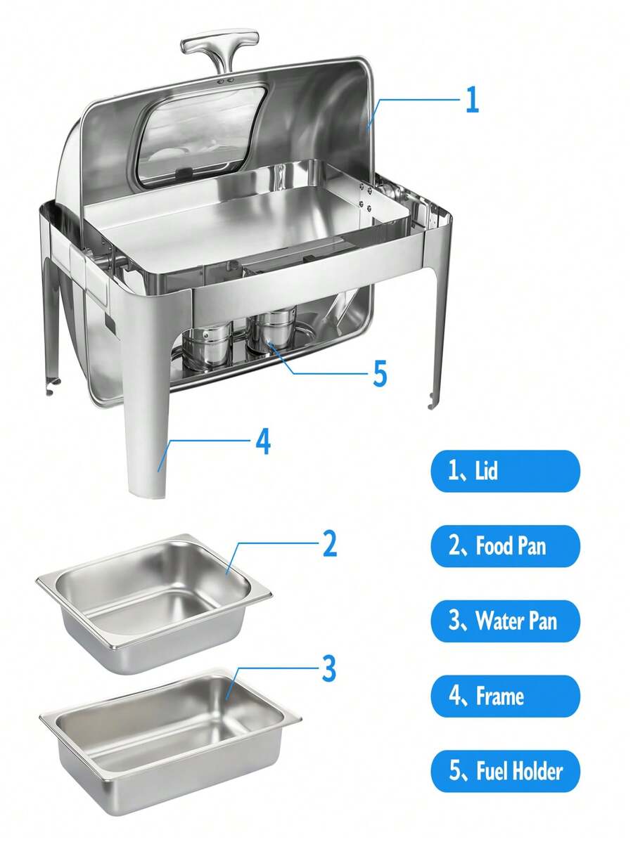 Roll Top Chafing Dish Buffet Set, 9 QT Stainless Steel Chafing Server ...