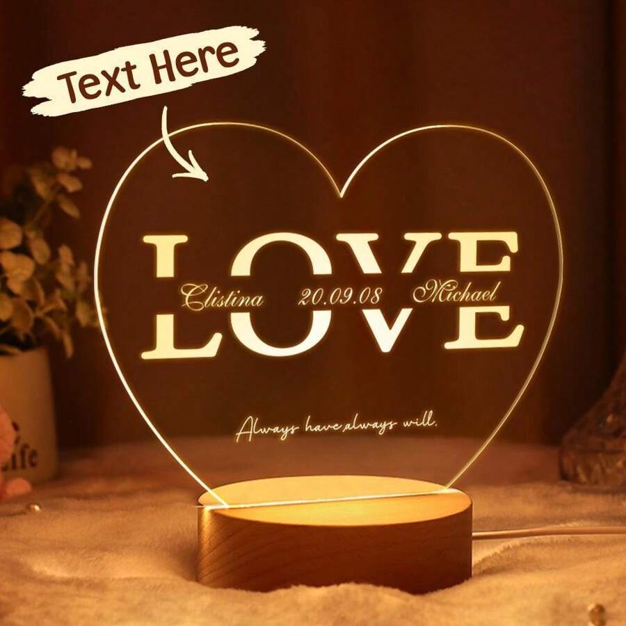 1pc Personalized Night Light With Your Text Custom Heart Shape Night ...