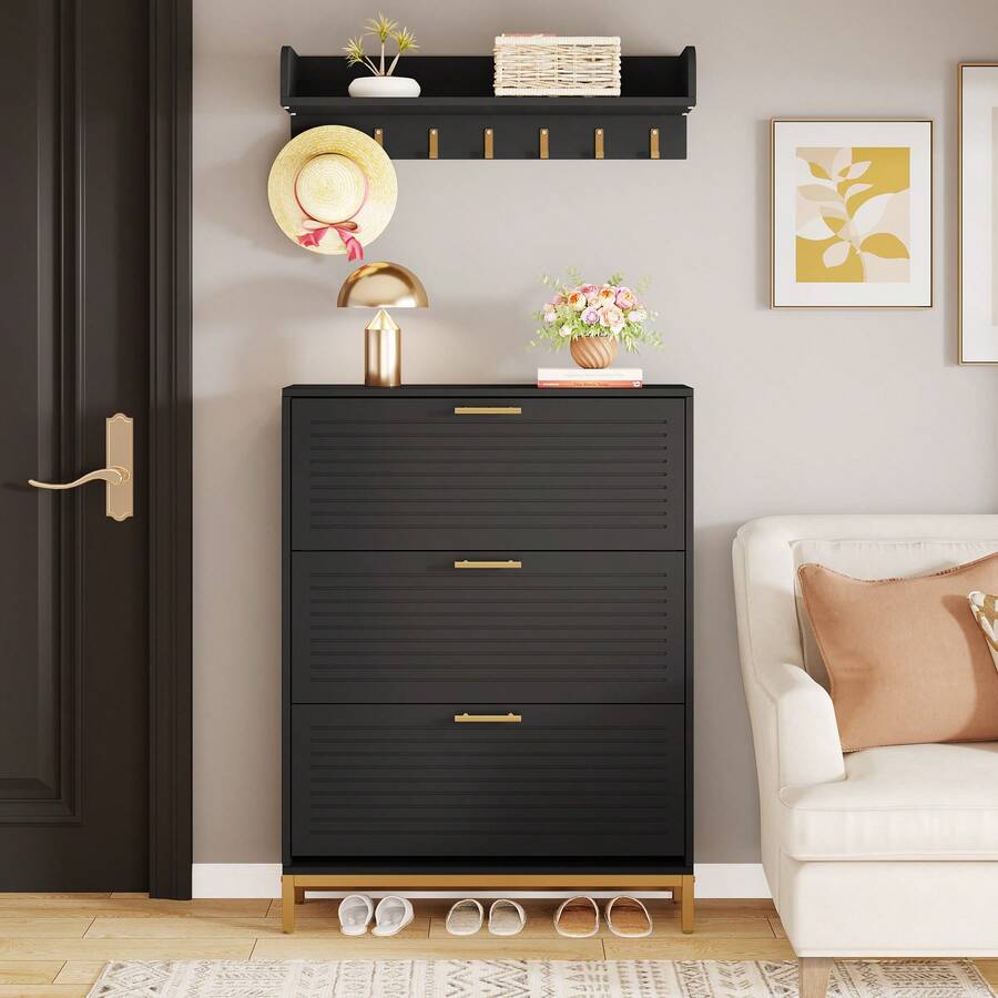 Tribesigns Shoe Cabinet, Shoe Storage Cabinet With Wall Mounted Coat ...