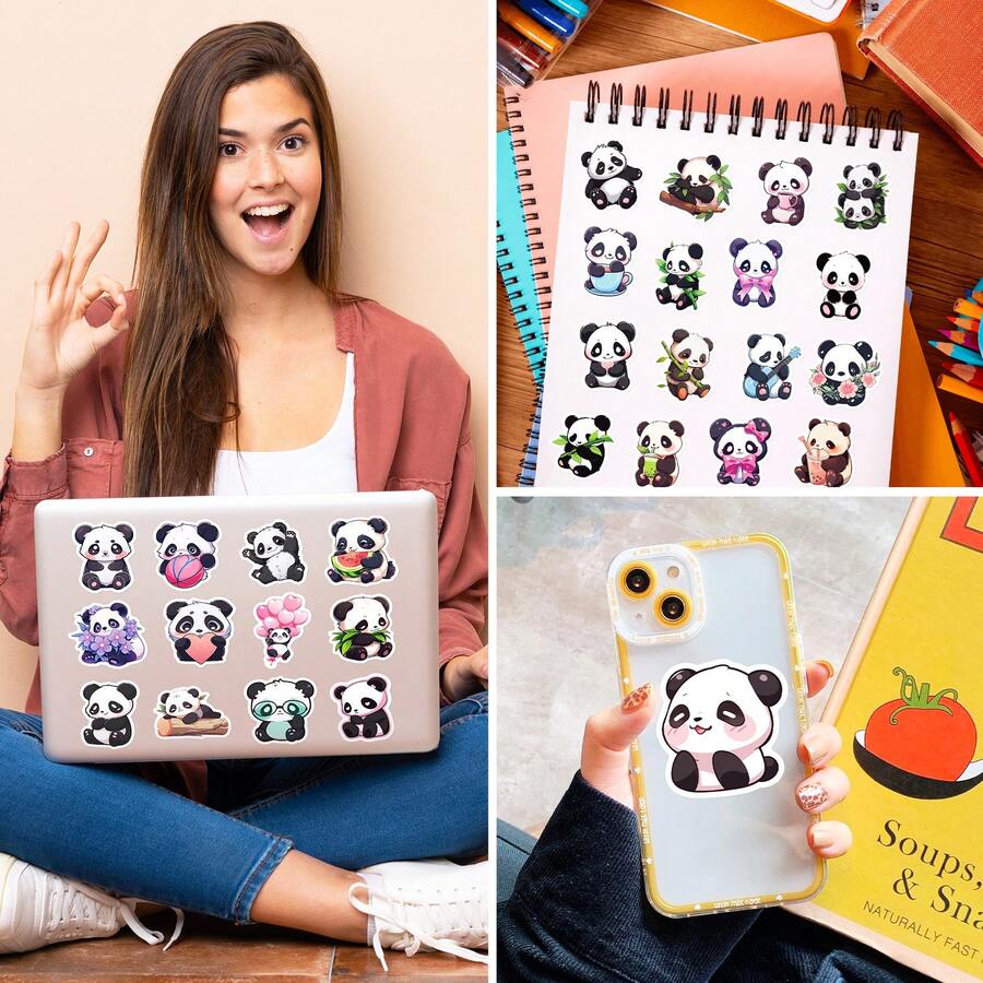 100Pcs Black And White Animal Stickers, Cute Pandas & Cows Waterproof ...