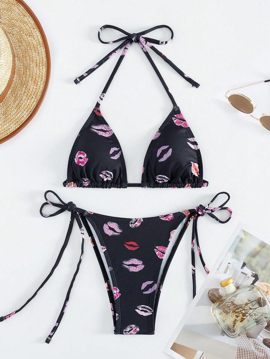 Summer Lip Print Bikini Swimwear, Sexy Two-Piece Swimwear Beach ...