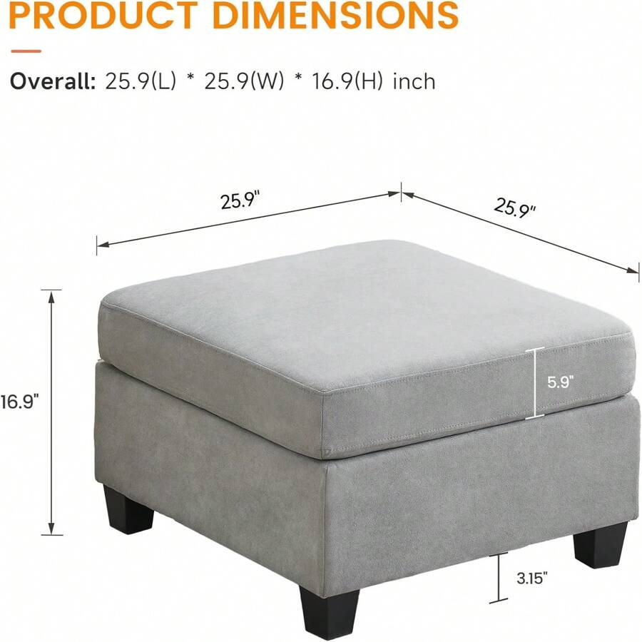 Square Ottoman Module For Modular Sectional Sofa, Storage Ottoman ...
