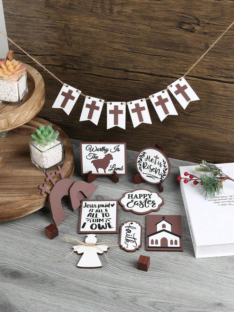 Easter Blessing Nativity Scene Layered Tray Decoration, Festival Wooden ...