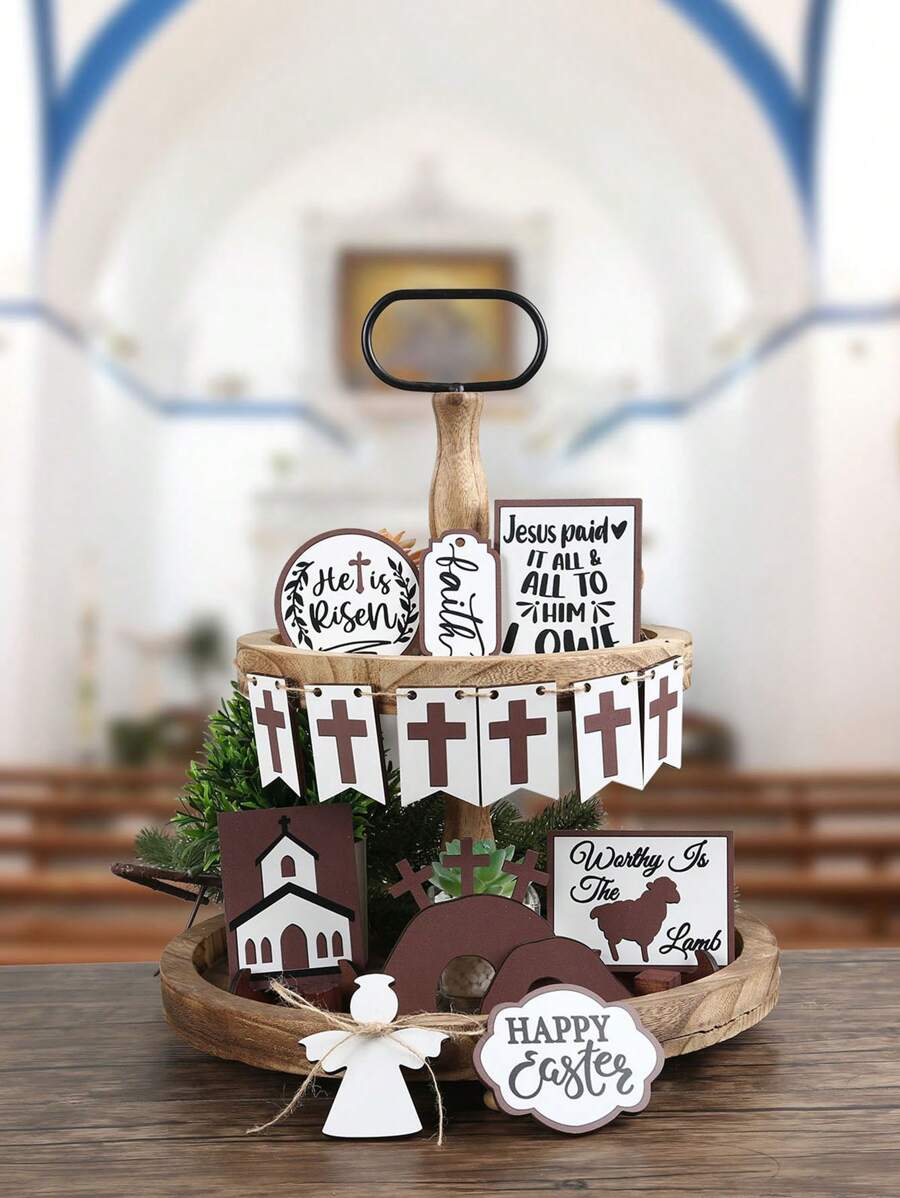 Easter Blessing Nativity Scene Layered Tray Decoration, Festival Wooden ...