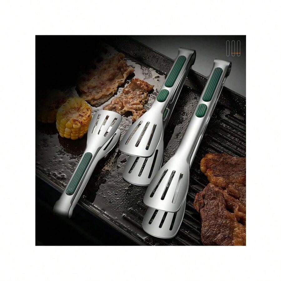 Silver(7 Inches) Food Tongs Bbq Tongs Kitchen Three-Line Steak Tong For ...