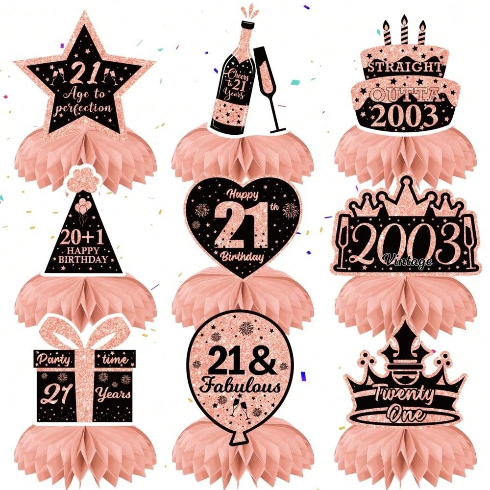 21th Honeycomb Birthday Decorations, Black Gold Party Table ...