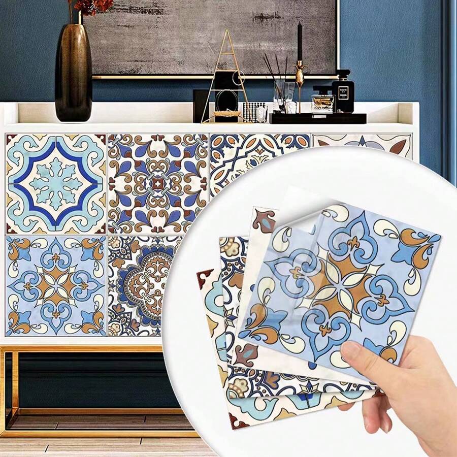 10pcs Hard Panel Flower Tiles Stair Sticker, 3d Waterproof Wall Tile ...