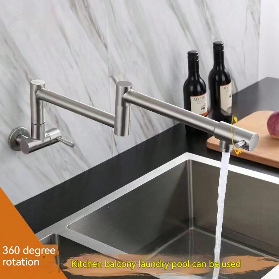 1pc Black Kitchen Hot And Cold Water Faucet 304 Stainless Steel Folding ...