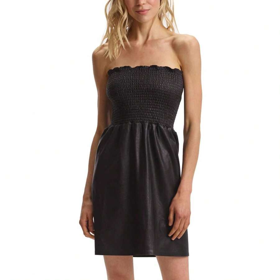 Commando COMMANDO Faux Leather Smocked Dress In Black | SHEIN USA