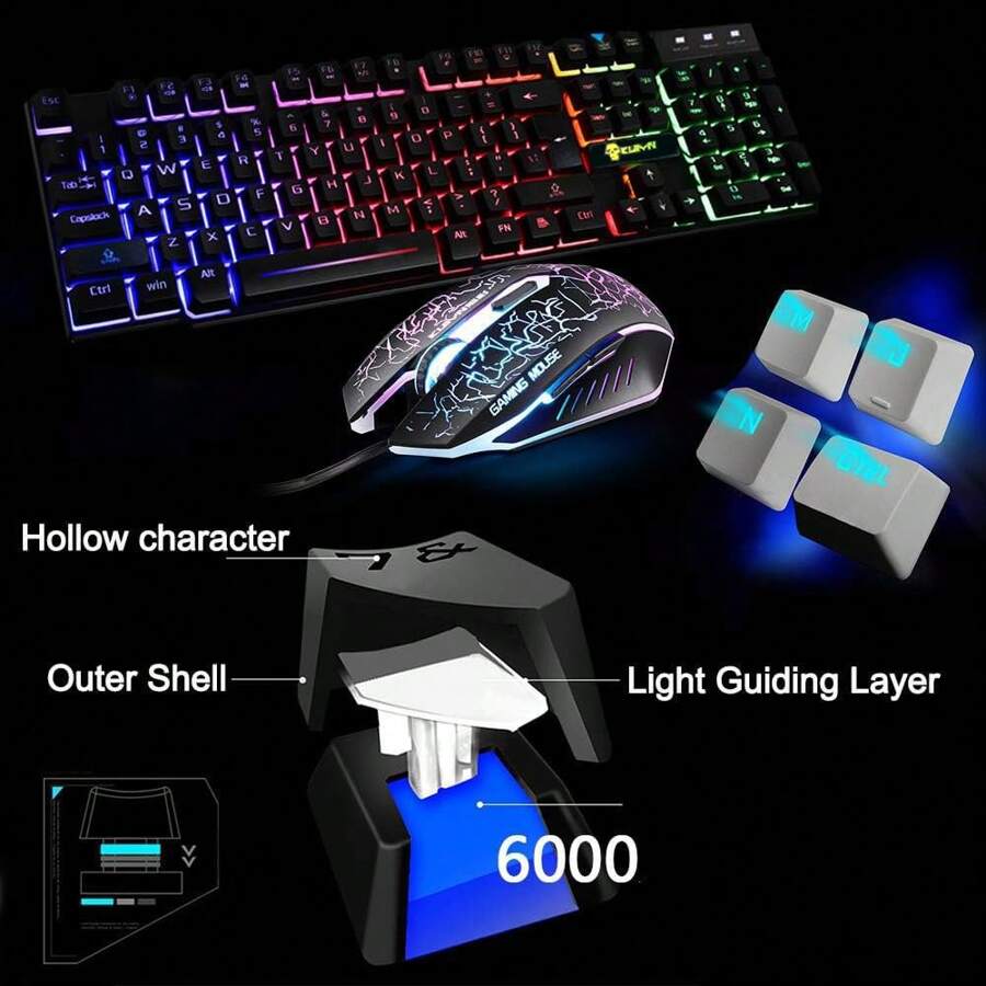 ZIYOULANG Wired Mechanical Feel Gaming Keyboard And Mouse Set Rainbow ...