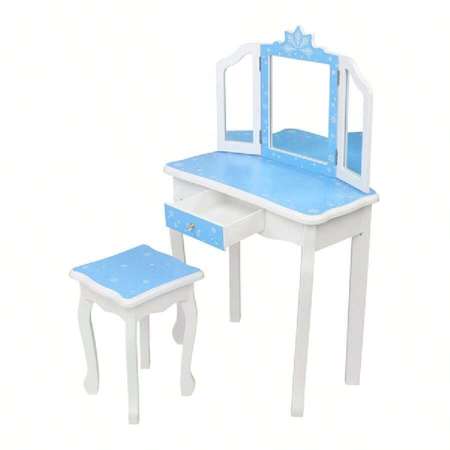 Children's Wooden Dressing Table Three-Sided Folding Mirror Dressing ...