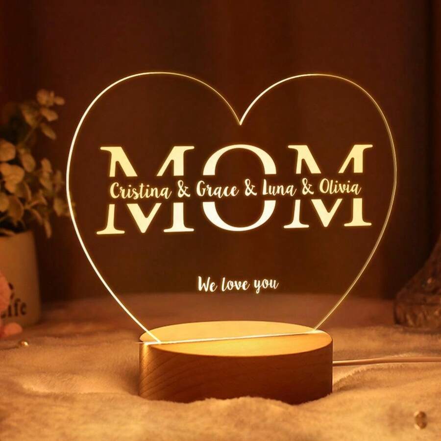 1pc Personalized Night Light With Your Text Custom Heart Shape Night ...