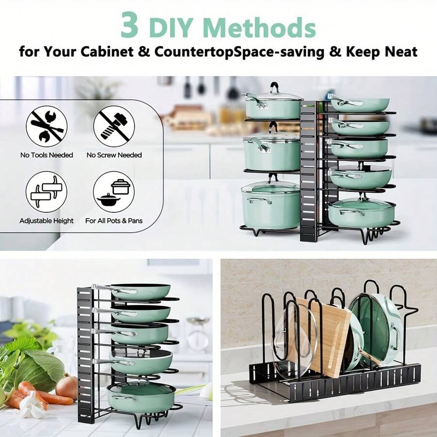 1pc Expandable Pots And Pans Storage Rack With Bigger Frame And Solid ...