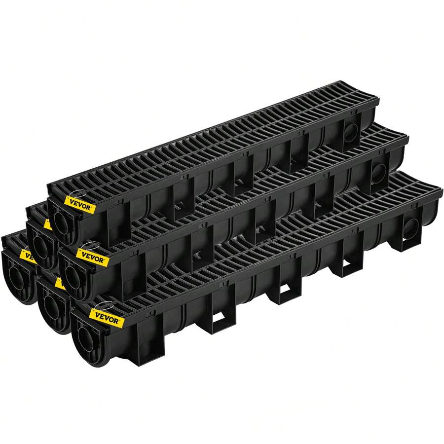 SKYSHALO Trench Drain System, Channel Drain With Plastic Grate, 5.9x5.1 ...