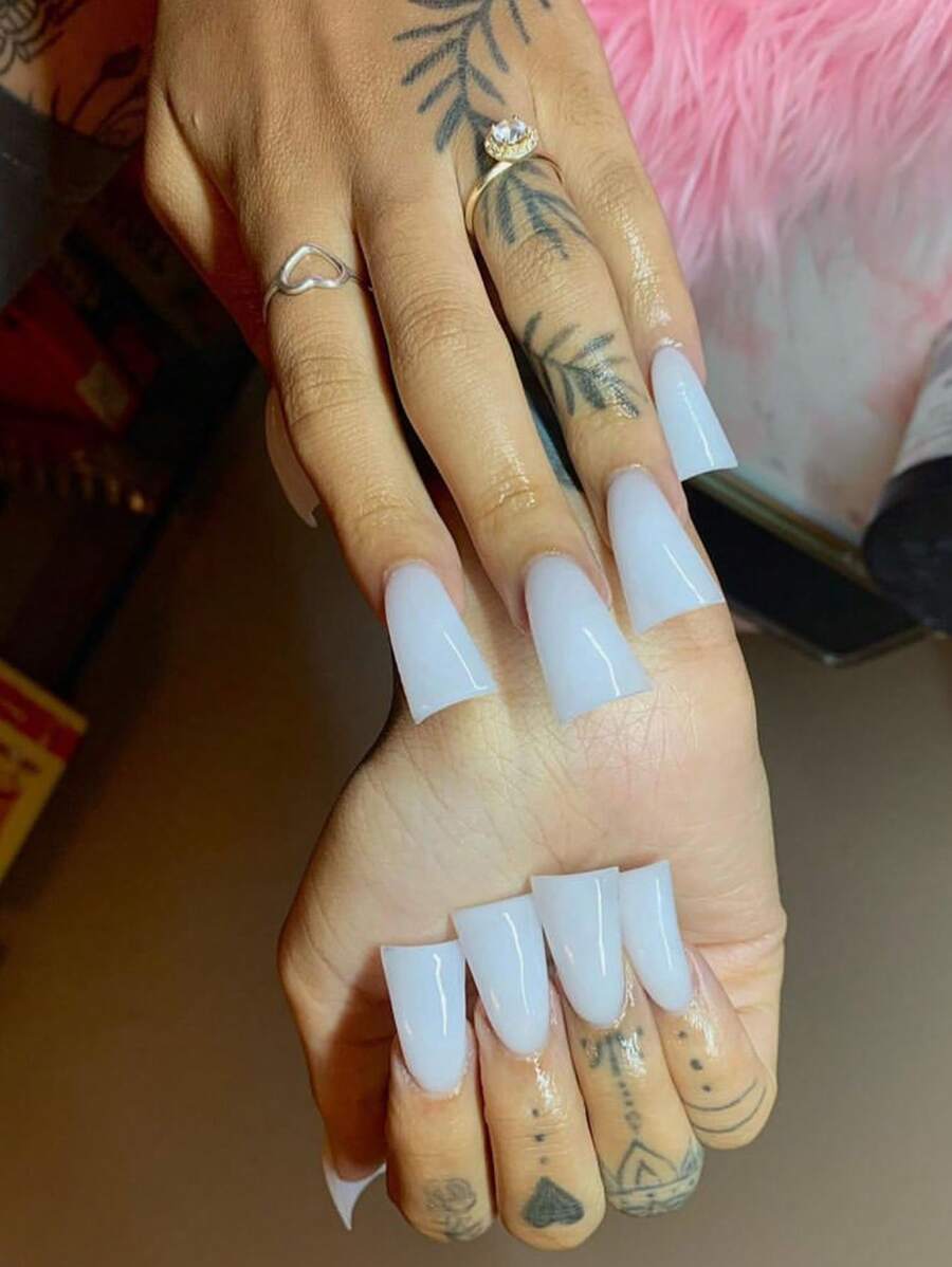 24pcs Full Cover Duck Nail Tips White Press On Nails Design,Duck Feet ...