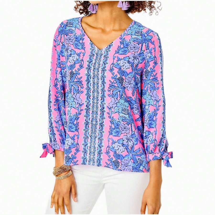 Lilly Pulitzer Pamala Lileeze Top In Soleil Pink Palm Paradise | SHEIN USA