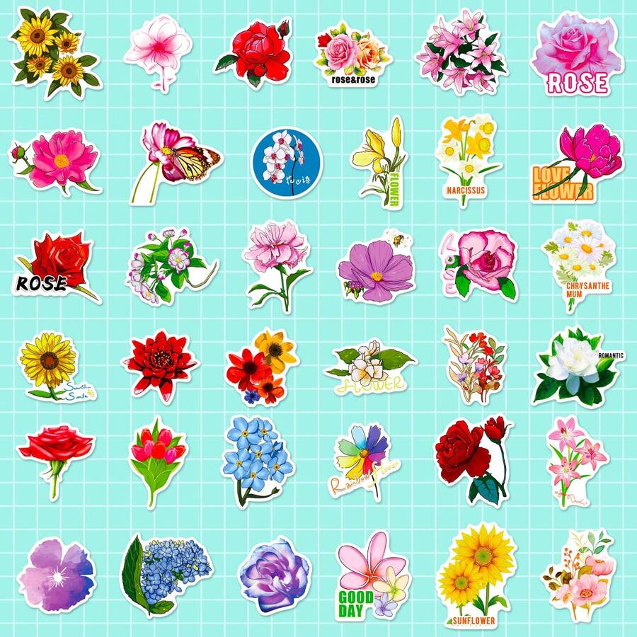 200st Bloemen Stickers Voor Moederdag Decor , Bloemen Esthetiek ...