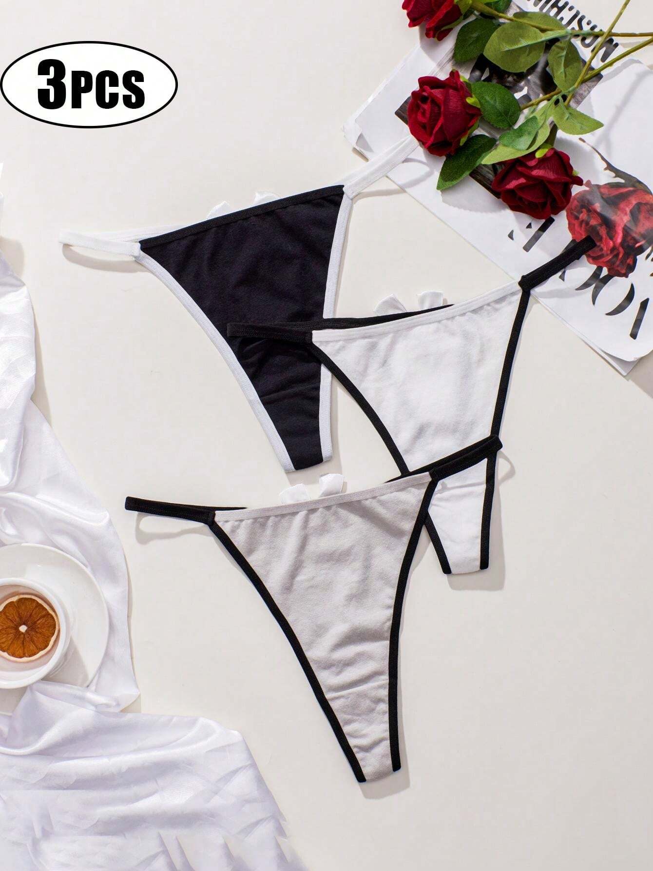 3 Unids/set De Ropa Interior Para Mujer Con Diseño De Bloques De Color ...