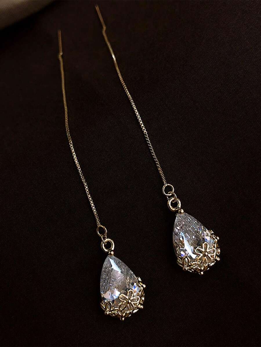 1pair Simple Water Drop Crystal Elegant & Versatile & Boutique & High ...