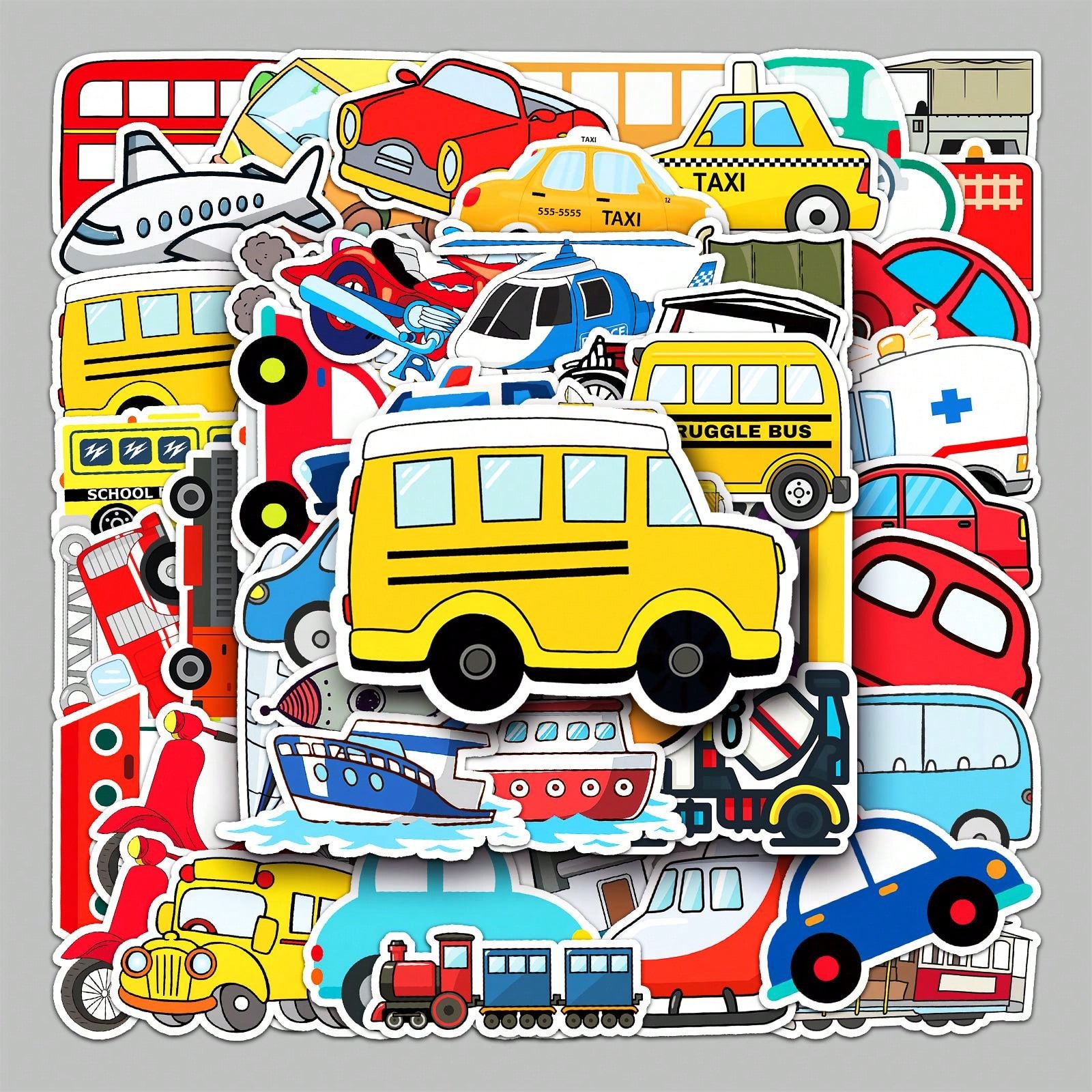 50pcs/Pack Cute Transportation Airplanes Boats Ambulances Stickers For ...