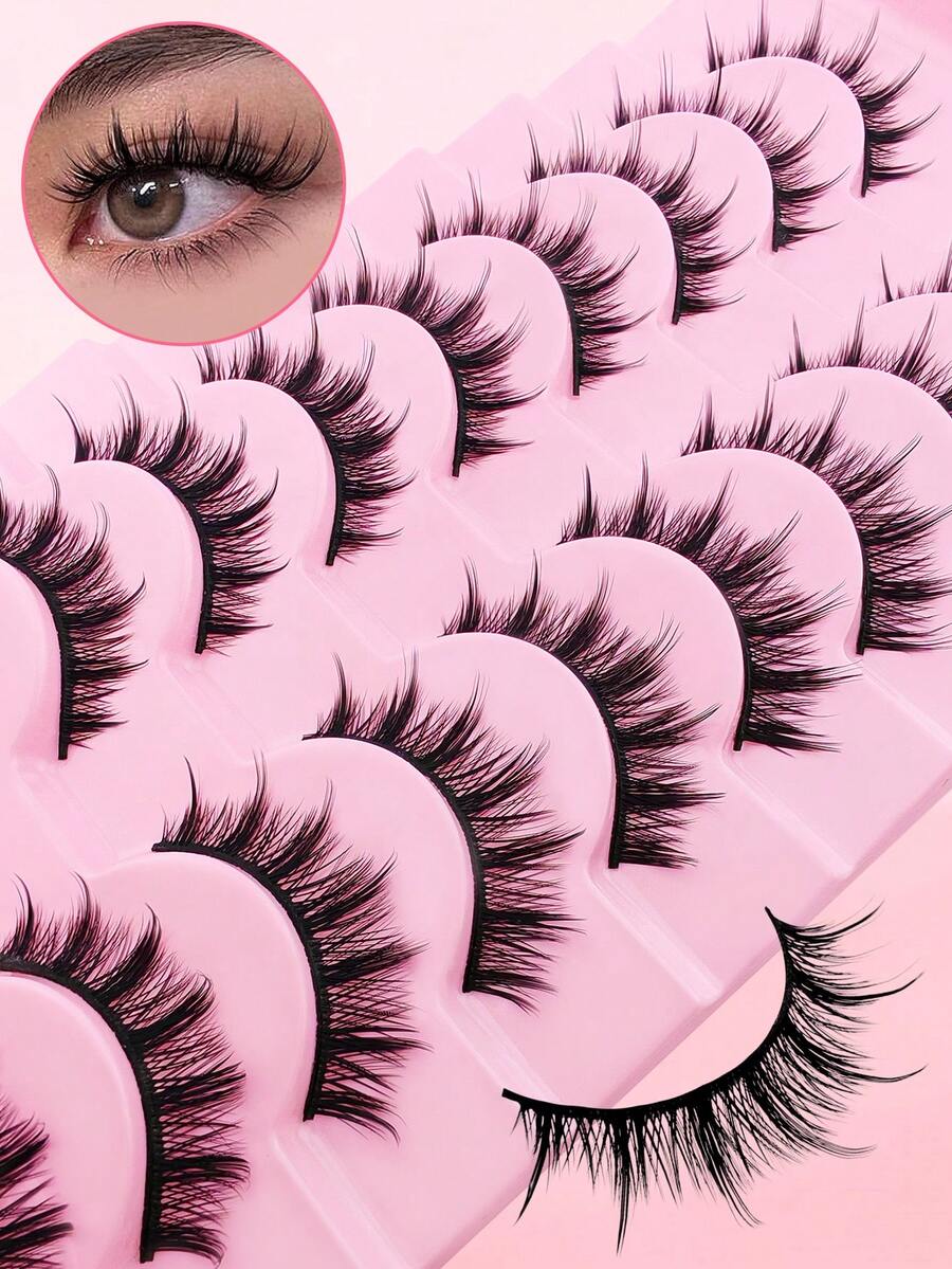 10 Pairs Full False Lashes Natural Look 14mm Manga Lashes 3D Spiky ...