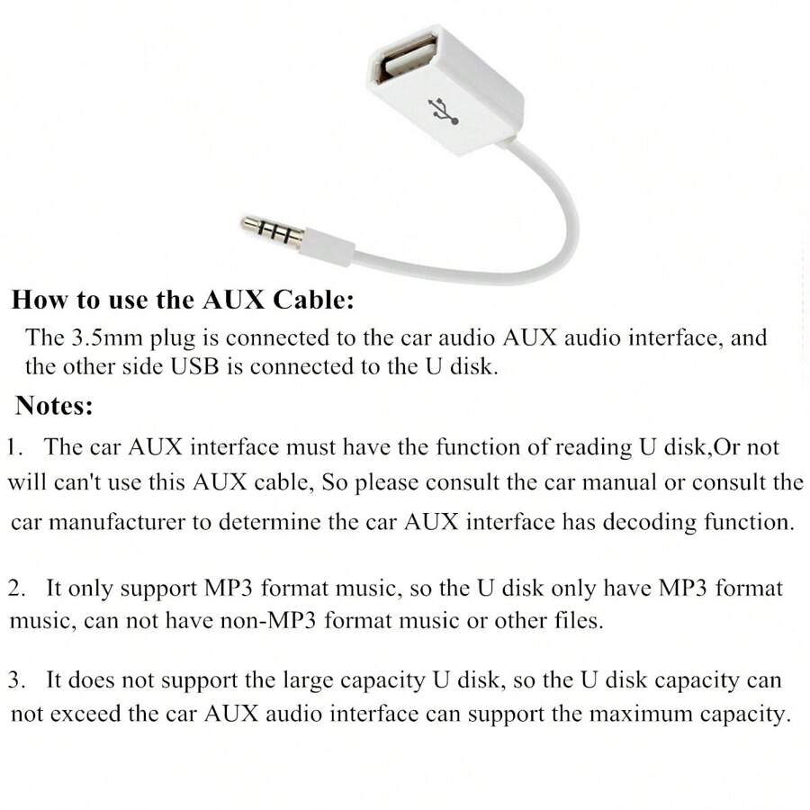 1pc Car Aux Audio Cable Aux To Usb Audio Cable Usb To 3.5mm Audio Cable ...