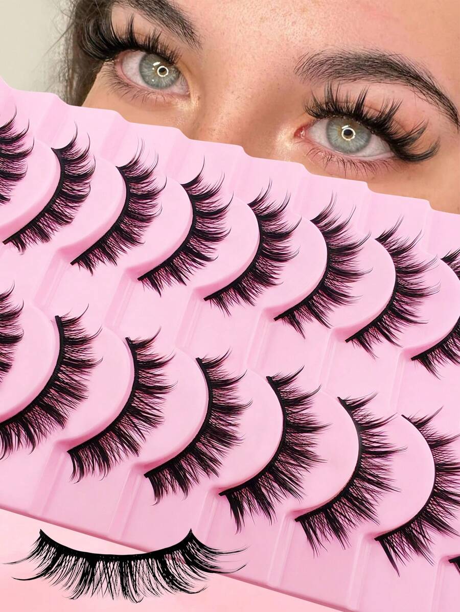10 Pairs Full False Lashes Natural Look 14mm Manga Lashes 3D Spiky ...
