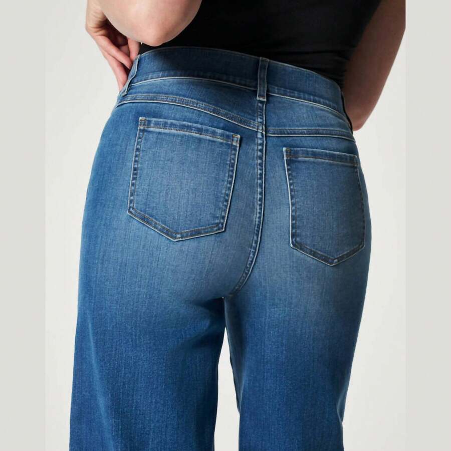 Spanx SPANX Seamed Front Wide Leg Jeans In Vintage Indigo | SHEIN USA Spanx SPANX Seamed Front Wide Leg Jeans In Vintage Indigo | SHEIN USA