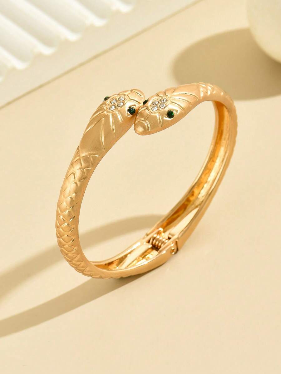 1pc Golden Simple & Elegant Serpentine Design Ladies Metal Open Bangle ...