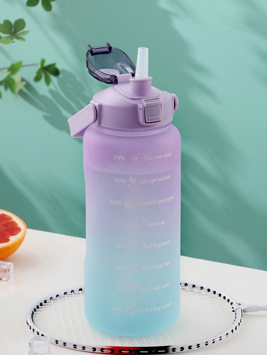 1/3pc Plastic Gradient Color Water Bottle With Straw, Outdoor Sports Drinking Cup, Available In ...