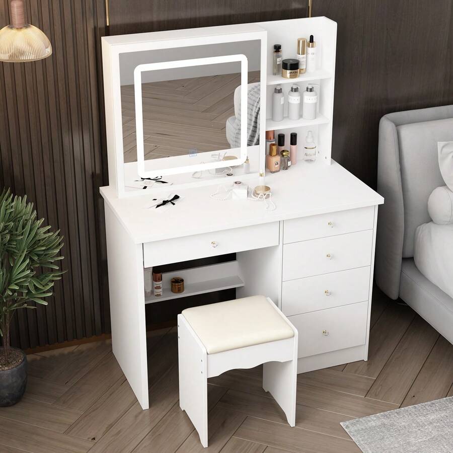 Large Vanity Set Makeup Vanity Dressing Table With Sliding Lighted ...