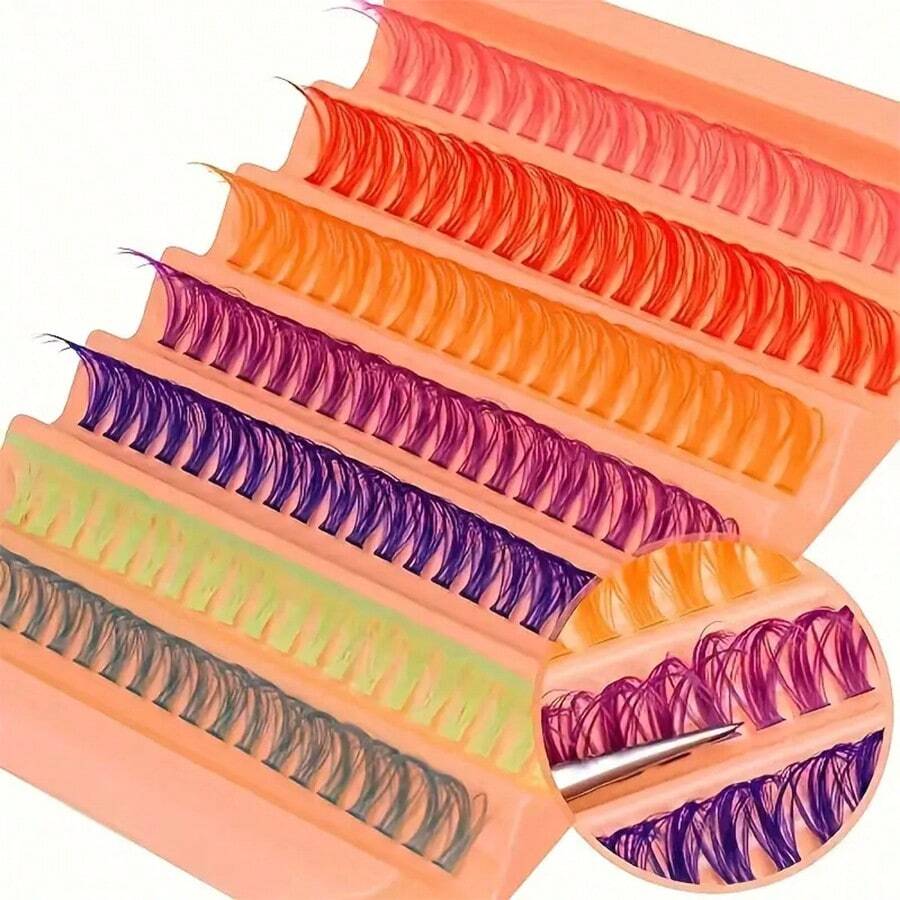 140 Clusters Of 14mm D-Roll Colored Cluster Eyelashes, Soft And Natural ...
