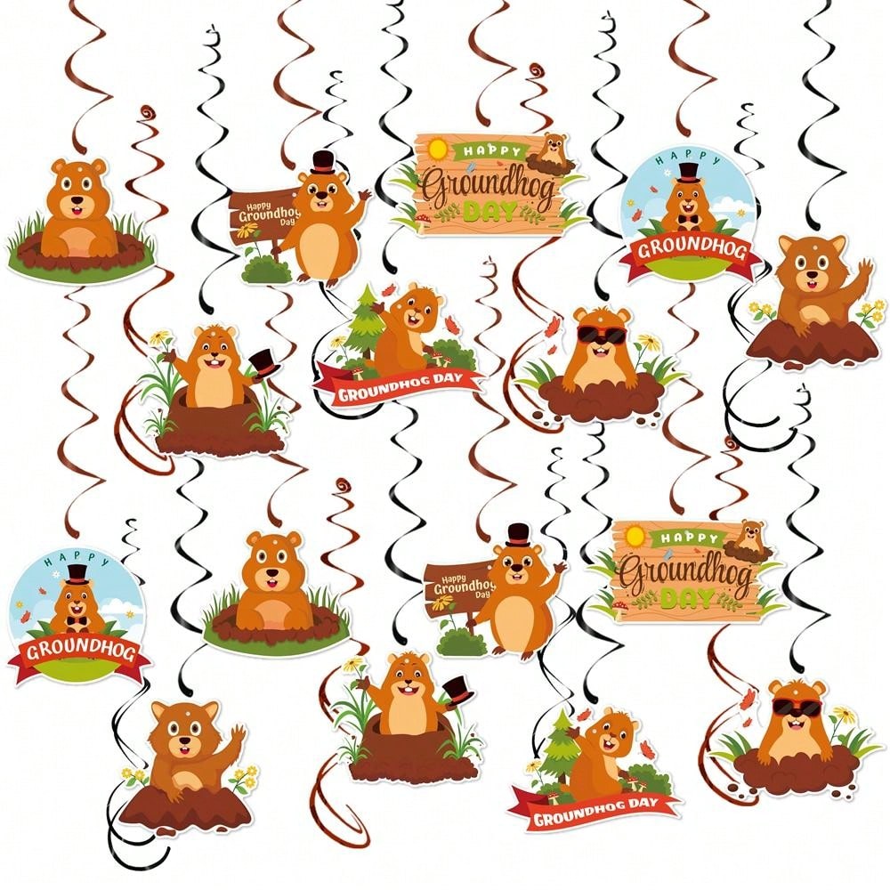 1 Set New Groundhog Day Decorative Spiral Tag Spring Groundhog Party ...