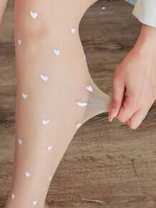 1pair Women Heart Pattern Sheer Fashion Tights | SHEIN USA