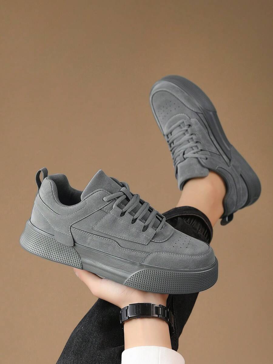 Size Run Small Mens Solid Gray Front Lace Up Skateboard Shoes Minimalist Style Patchwork