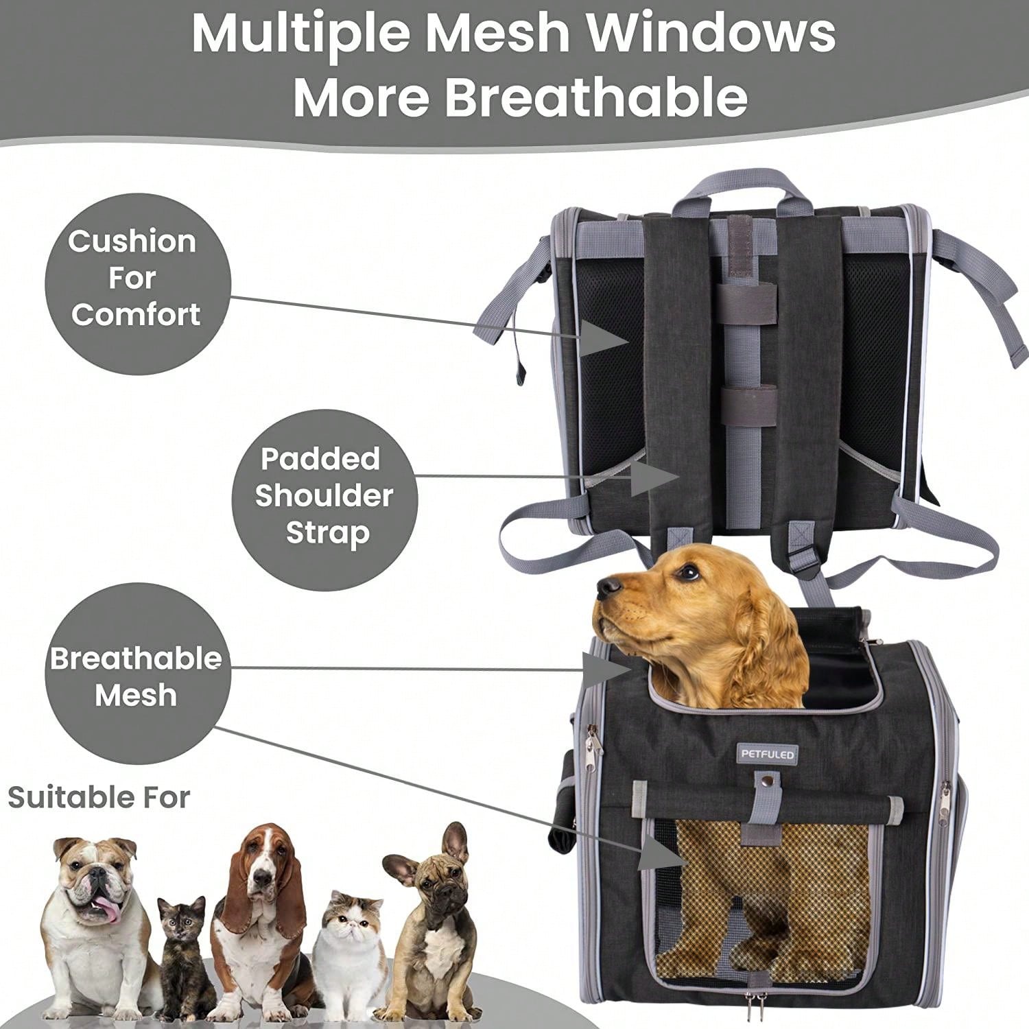 Dog Or Cat Bike Basket, Expandable Soft-Sided Pet Carrier Backpack With 4 Open Doors ...