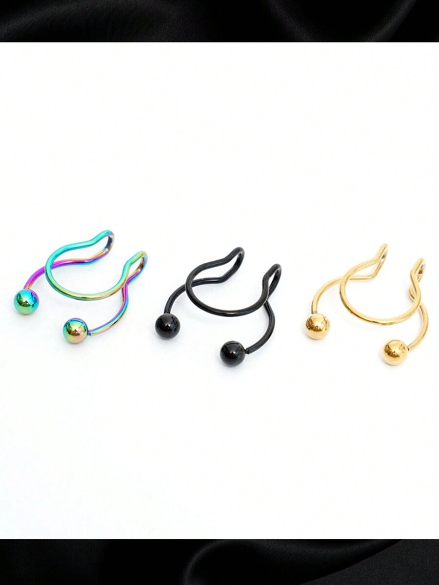 1pc Stainless Steel U-Shaped Faux Nose Ring, Separate Ball & Double ...