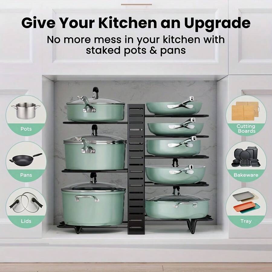 1pc Expandable Pots And Pans Storage Rack With Bigger Frame And Solid ...
