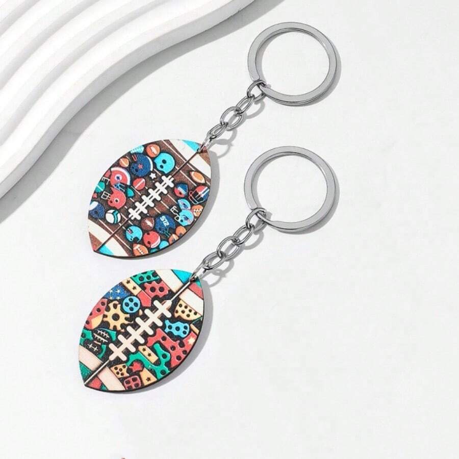 1pc Men's New Wooden Sports Style Rugby Keychain, Festival Gift ...