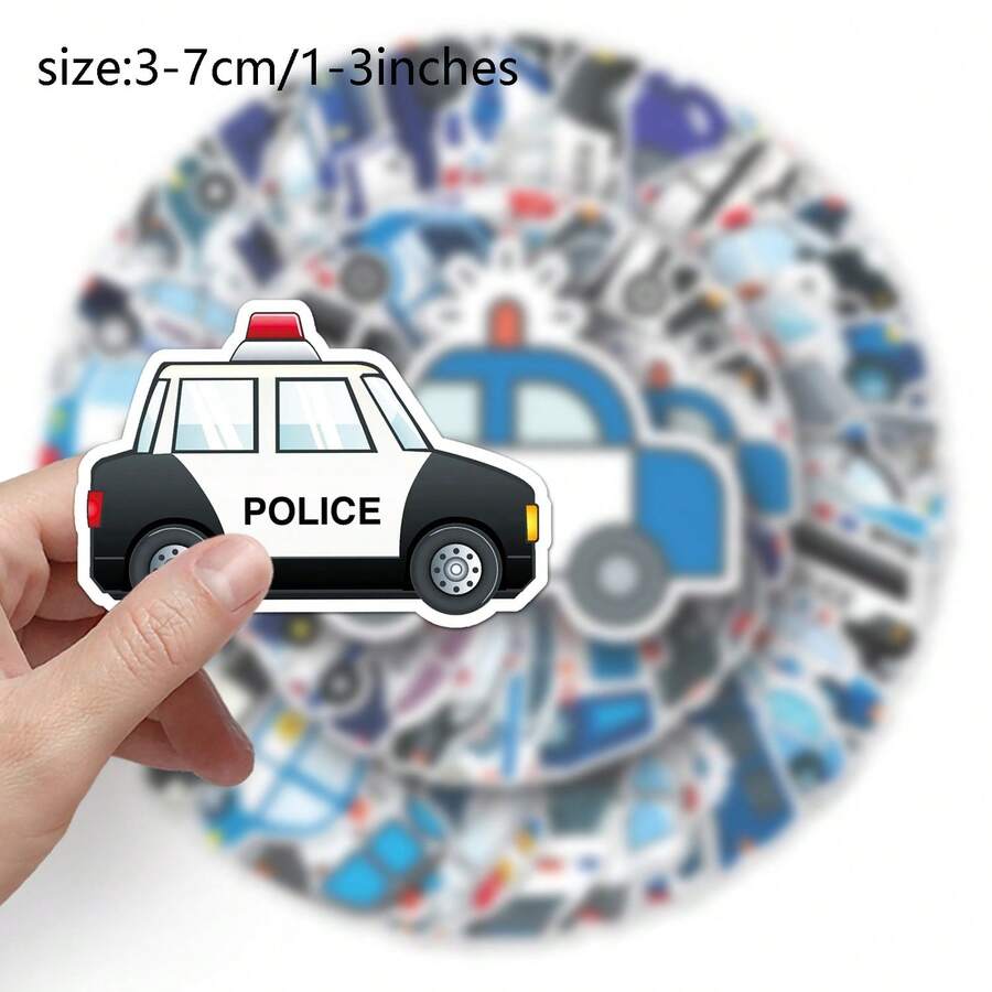 50pcs/Pack Police Car Cartoon Stickers For Laptop Refrigerator Suitcase ...