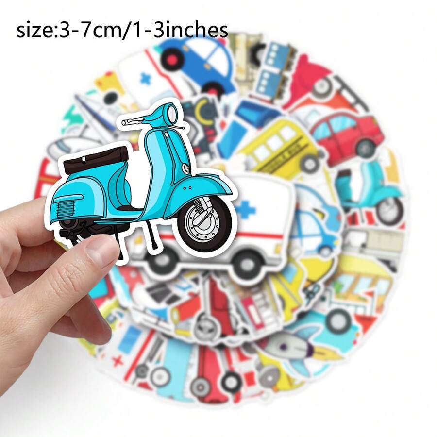 50pcs/Pack Cute Transportation Airplanes Boats Ambulances Stickers For ...