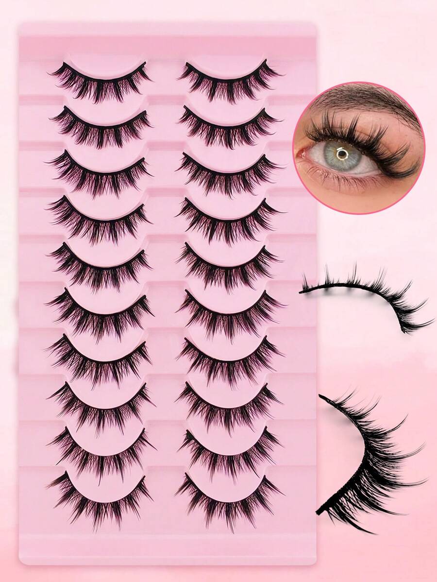 10 Pairs Full False Lashes Natural Look 14mm Manga Lashes 3D Spiky ...